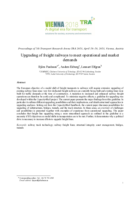 (PDF) Upgrading of freight railways to meet operational and market demands