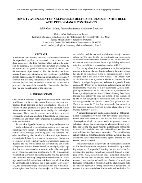 (PDF) Quality assessment of a supervised multilabel classification rule ...