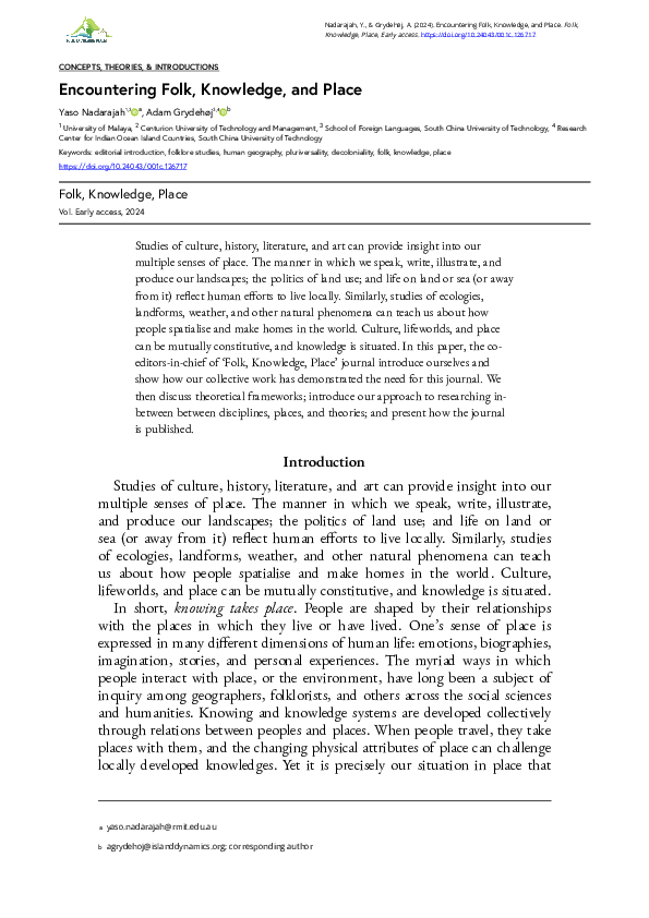 (PDF) Encountering folk, knowledge, and place