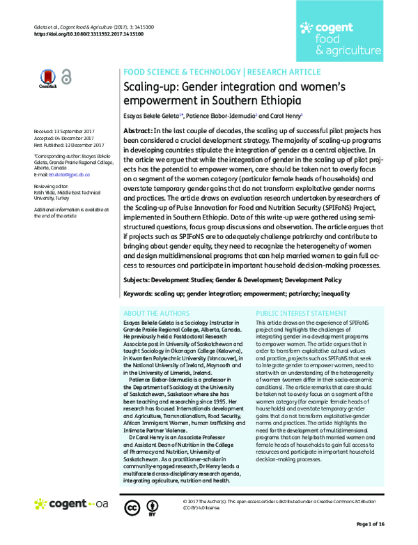 (PDF) Scaling-up: Gender integration and women’s empowerment in ...