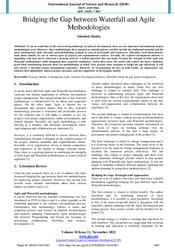 (PDF) Bridging the Gap between Waterfall and Agile Methodologies
