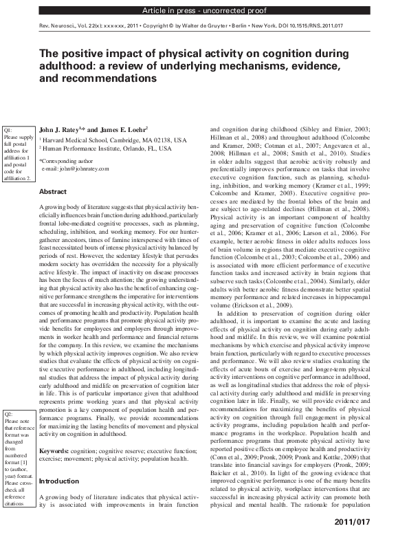 (PDF) The positive impact of physical activity on cognition during adulthood: a review of ...