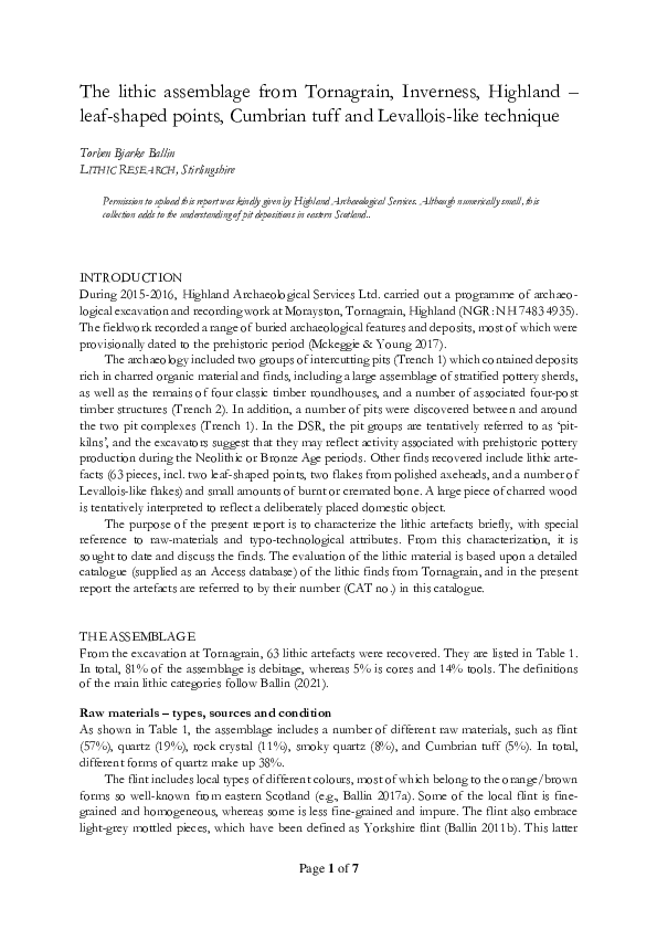 (PDF) 2018: The lithic assemblage from Tornagrain, Inverness, Highland - leaf-shaped points ...