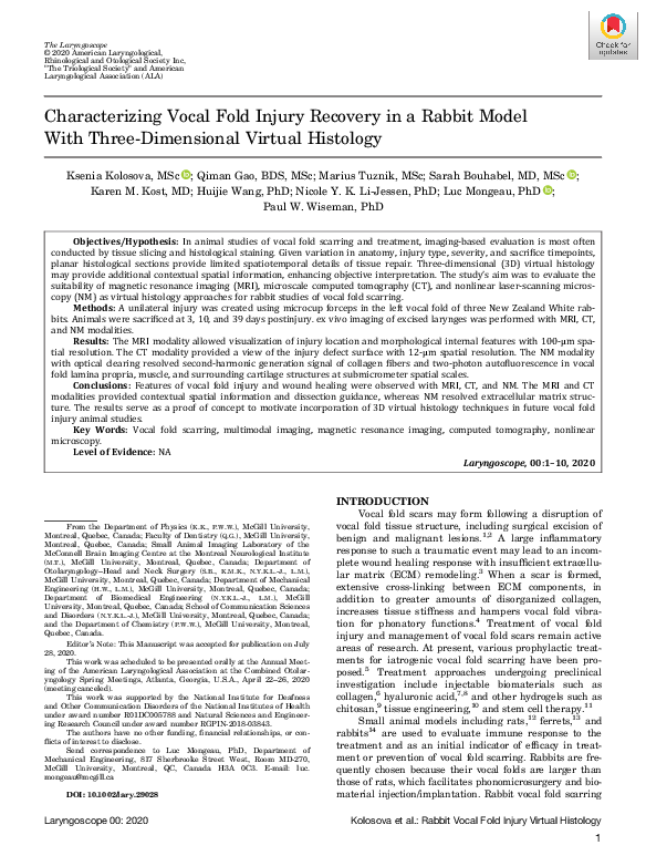 (PDF) Characterizing Vocal Fold Injury Recovery in a Rabbit Model With ...