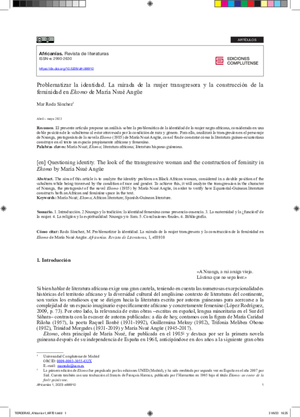 (PDF) Vol. 1, 2023 | Problematizar la identidad. La mirada de la mujer ...