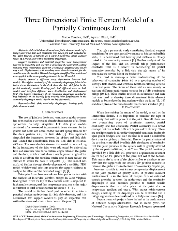 (PDF) Three Dimensional Finite Element Model of a Partially Continuous ...