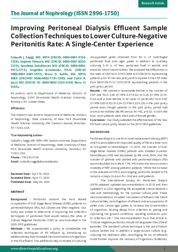 (PDF) Improving Peritoneal Dialysis Effluent Sample Collection ...