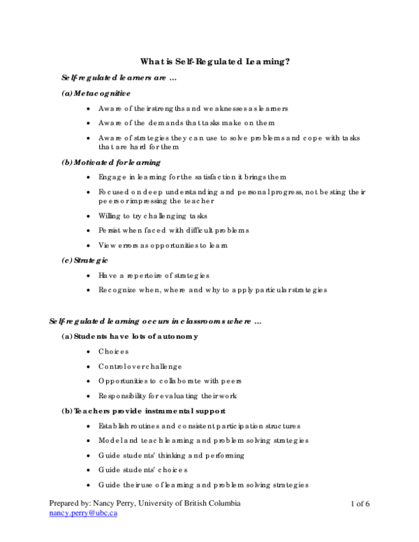 Pdf Self Regulated Learning
