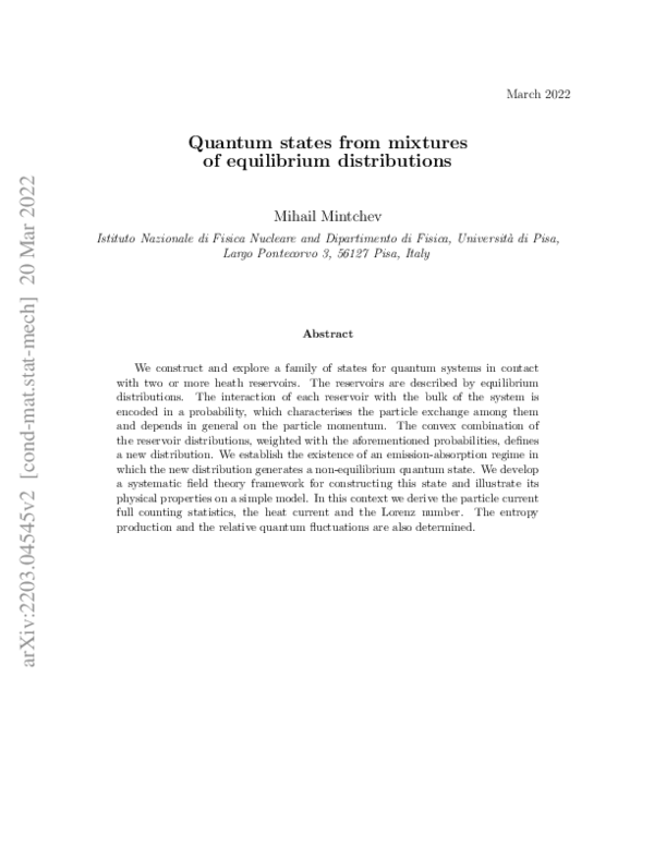 (PDF) Quantum states from mixtures of equilibrium distributions