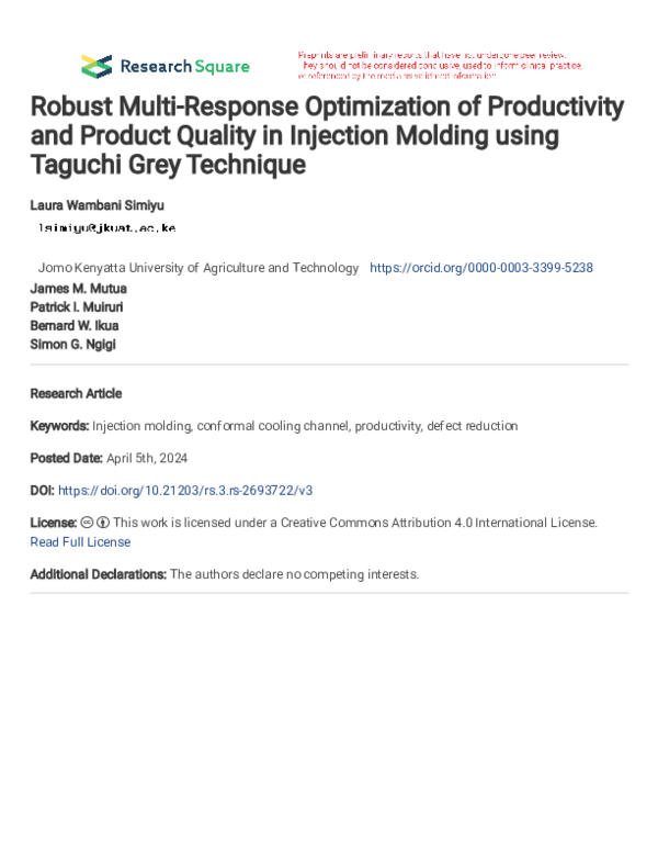 (PDF) Robust Multi-Response Optimization of Productivity and Product Quality in Injection ...