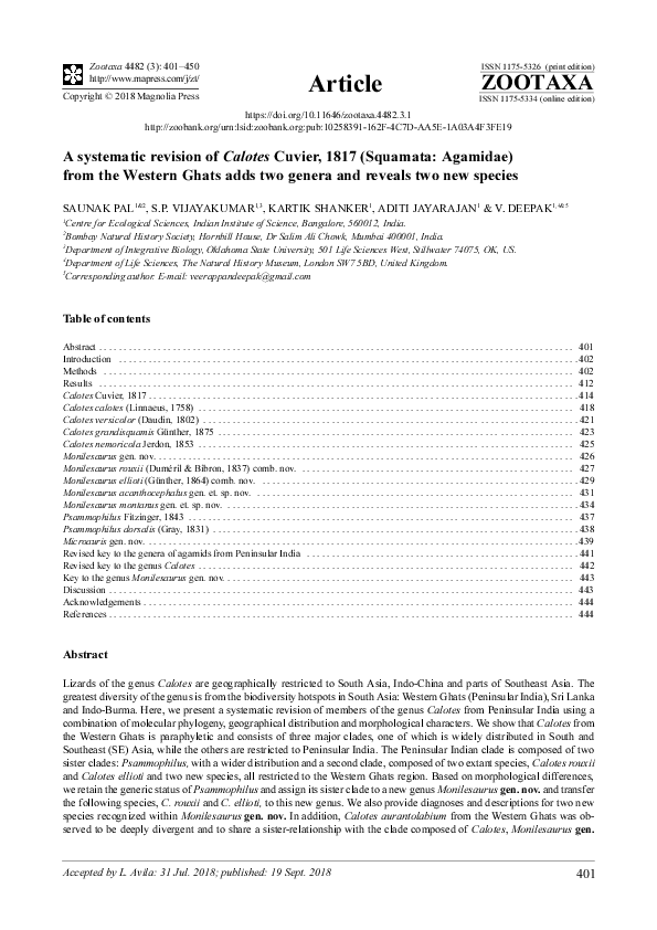 (PDF) A systematic revision of Calotes Cuvier, 1817 (Squamata: Agamidae ...