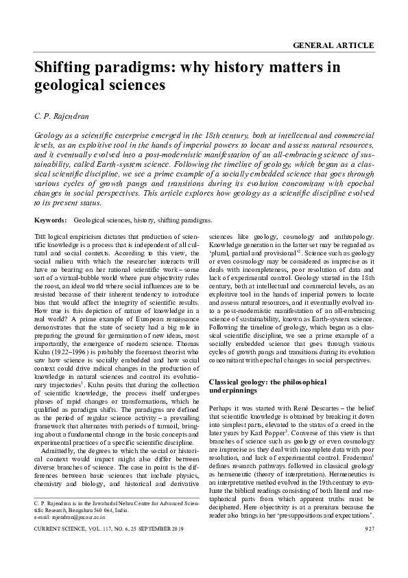 (PDF) Shifting Paradigms:Why History Matters in Geological Sciences