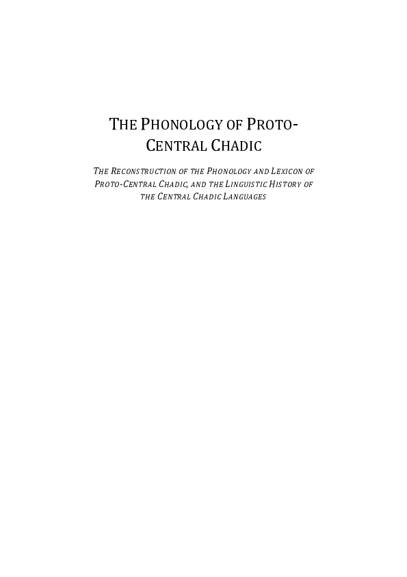 (PDF) The phonology of Proto-Central Chadic : the reconstruction of the ...