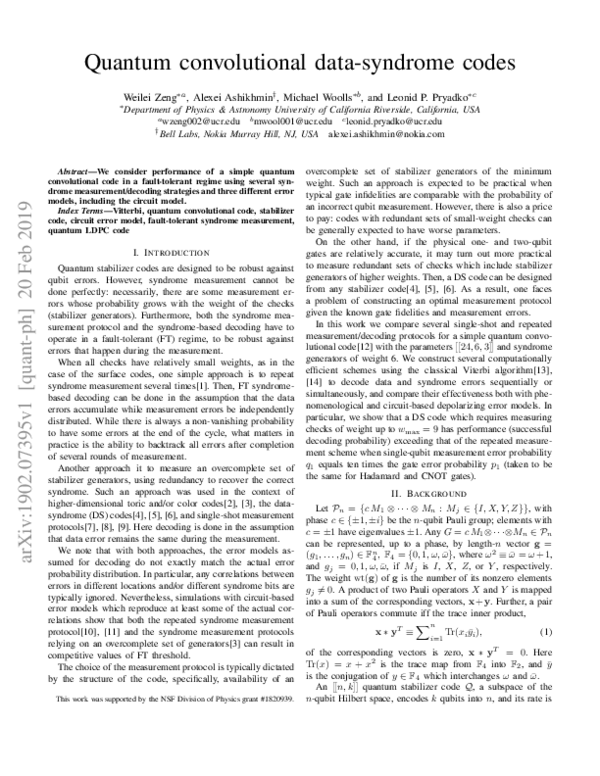 (PDF) Quantum convolutional data-syndrome codes