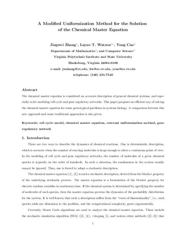 (PDF) A modified uniformization method for the solution of the chemical ...