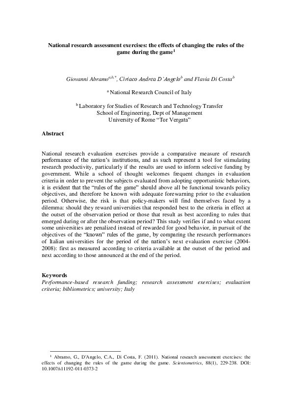 (PDF) National research assessment exercises: the effects of changing ...