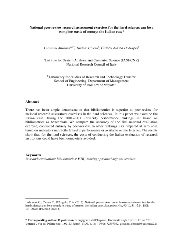 (PDF) National peer-review research assessment exercises for the hard ...