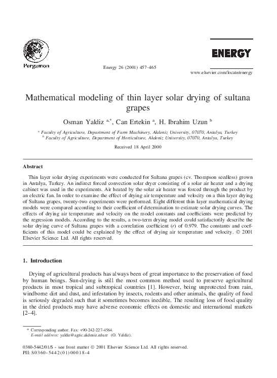 (PDF) Mathematical modeling of thin layer solar drying of sultana grapes | Barat Ghobadian ...