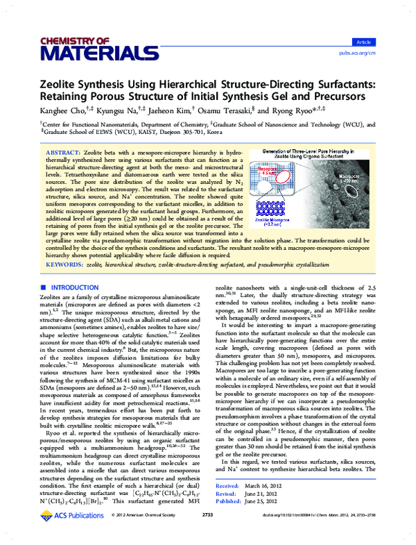 (PDF) Zeolite Synthesis Using Hierarchical Structure-Directing Surfactants: Retaining Porous ...