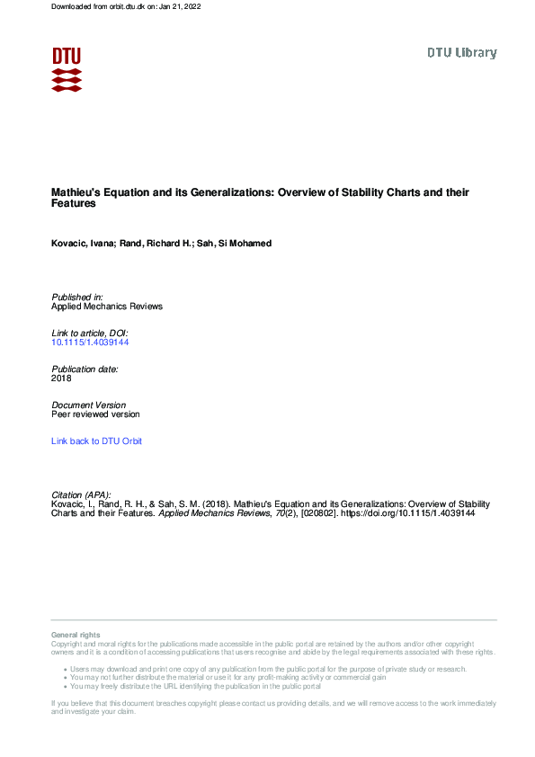 (PDF) Mathieu's Equation and Its Generalizations: Overview of Stability ...