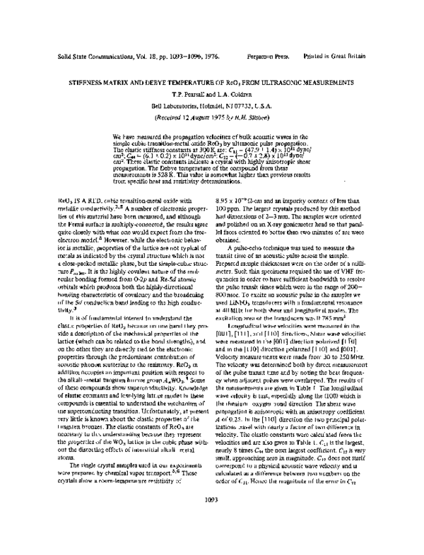 (PDF) Stiffness matrix and debye temperature of ReO3 from ultrasonic ...