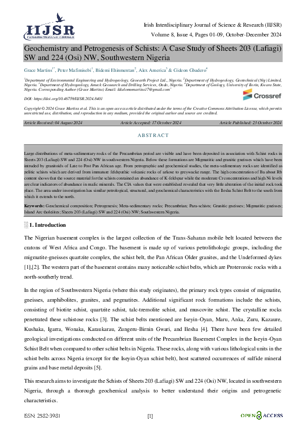 (PDF) Geochemistry and Petrogenesis of Schists: A Case Study of Sheets ...