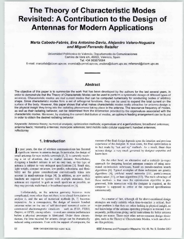 (PDF) The Theory of Characteristic Modes Revisited: A Contribution to ...