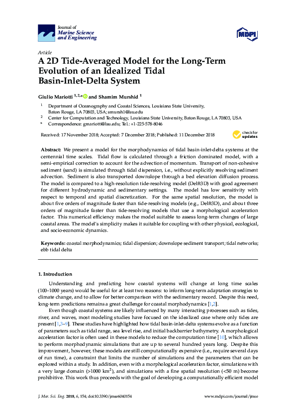 (PDF) A 2D Tide-Averaged Model for the Long-Term Evolution of an ...