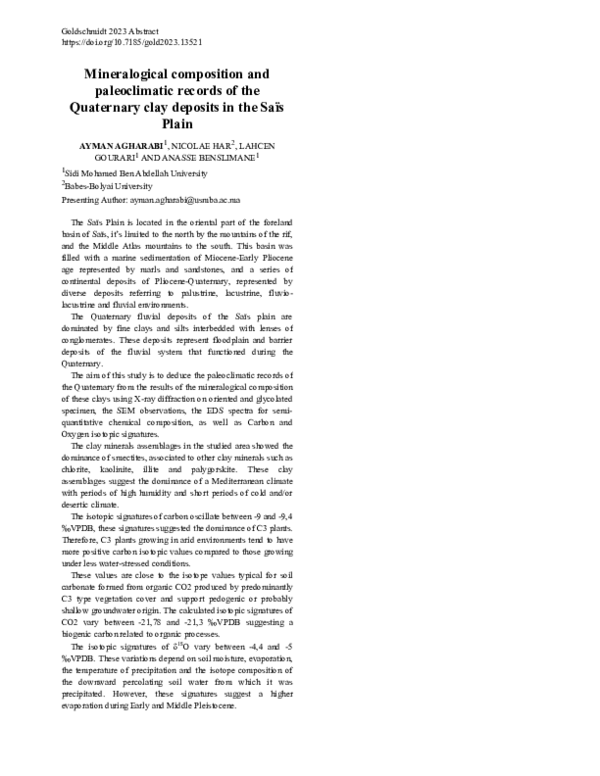 (PDF) Mineralogical composition and paleoclimatic records of the ...