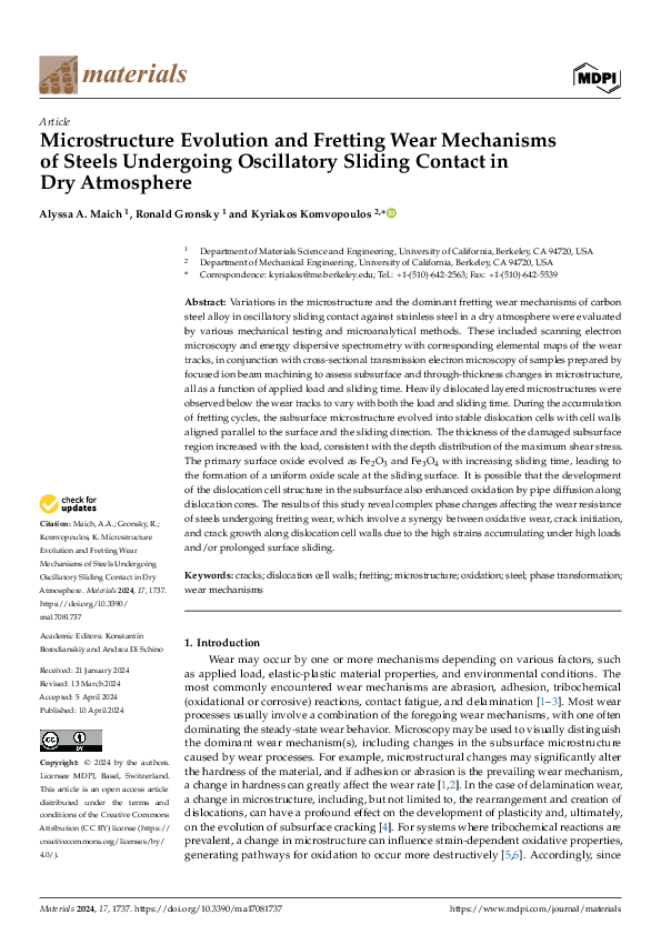 (PDF) Microstructure Evolution and Fretting Wear Mechanisms of Steels ...