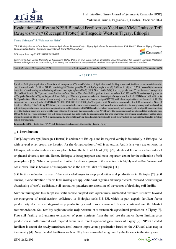 (PDF) Evaluation of different NPSB Blended Fertilizer on Yield and ...