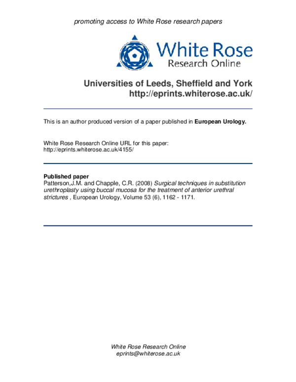 (PDF) Surgical Techniques in Substitution Urethroplasty Using Buccal ...