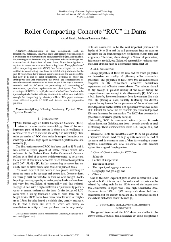 (PDF) Roller Compacting Concrete “RCC” in Dams