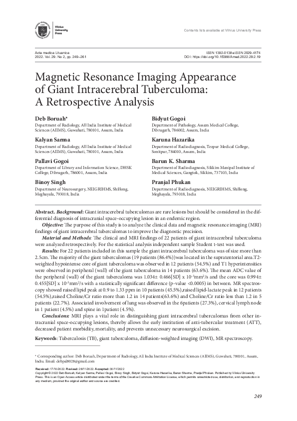 (PDF) Magnetic Resonance Imaging Appearance of Giant Intracerebral Tuberculoma: A Retrospective ...