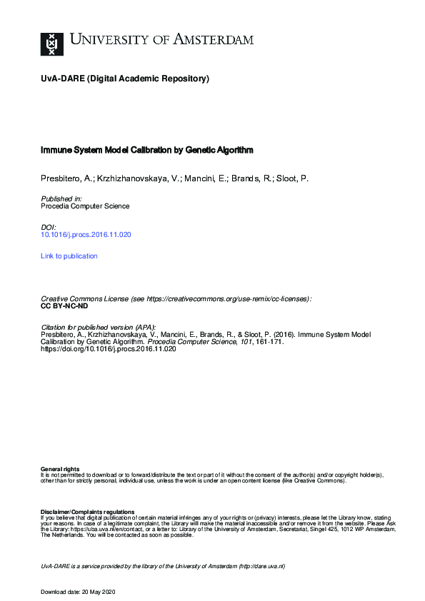 (PDF) Immune System Model Calibration by Genetic Algorithm
