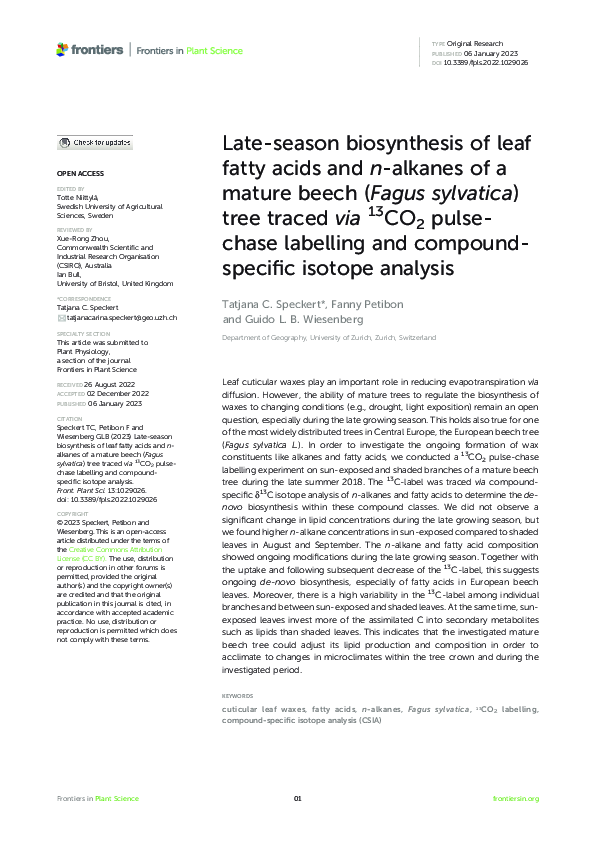 (PDF) Late-season biosynthesis of leaf fatty acids and n-alkanes of a ...