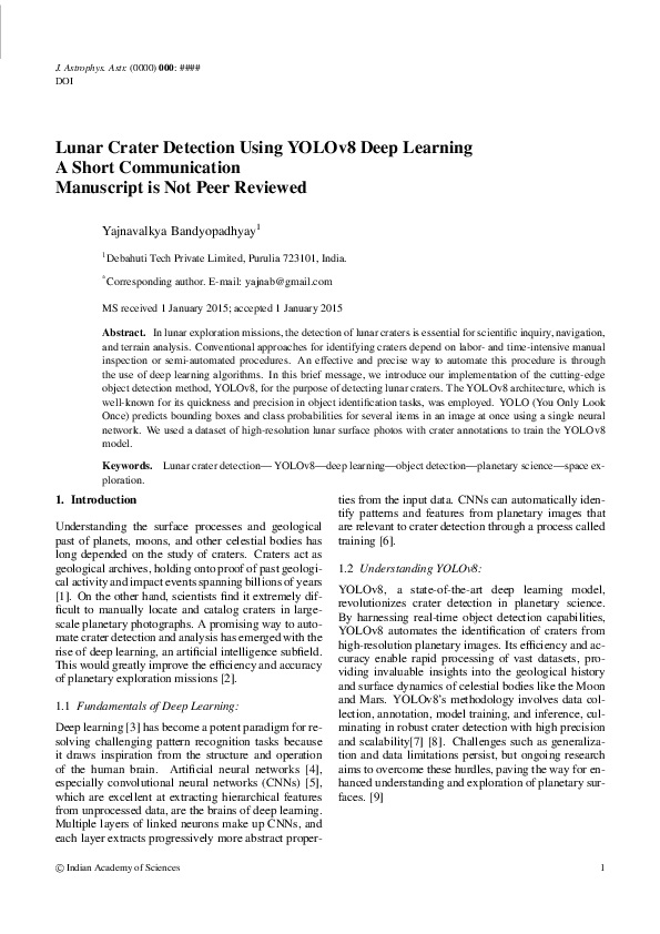 (PDF) Lunar Crater Detection Using YOLOv8 Deep Learning (PDF) Lunar Crater Detection Using YOLOv8 Deep Learning