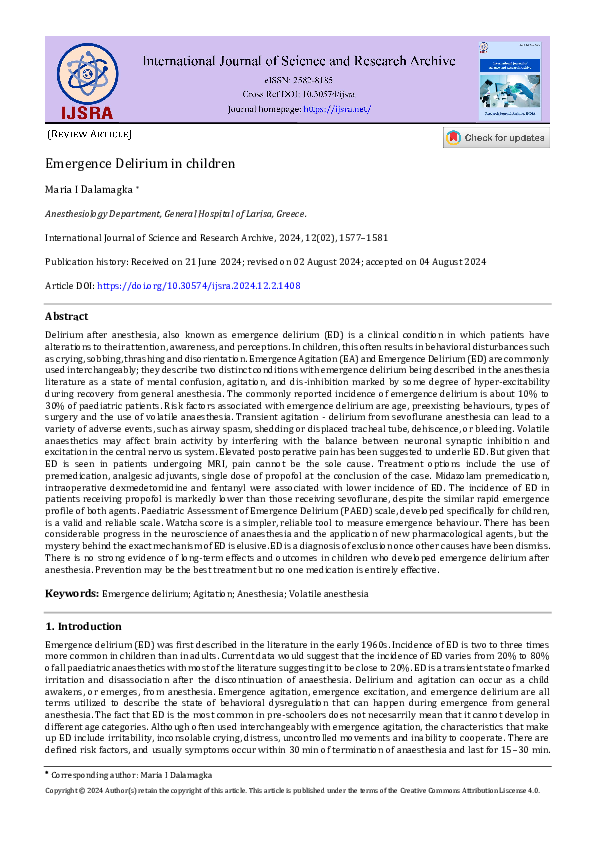 (PDF) Emergence Delirium in children