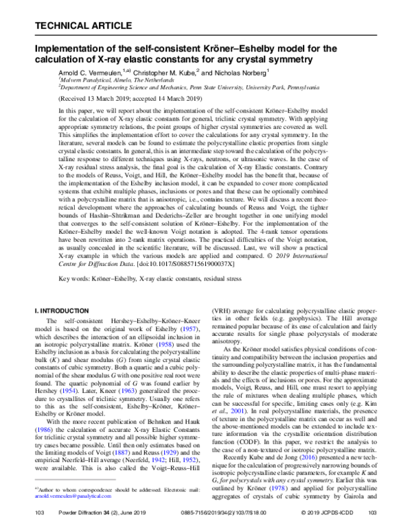 (PDF) Implementation of the self-consistent Kröner–Eshelby model for ...