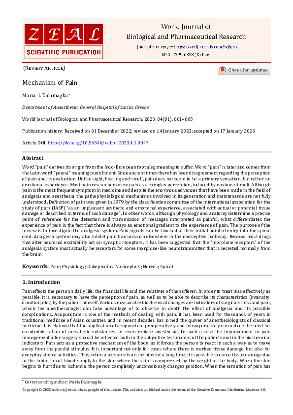 (PDF) Mechanism of Pain
