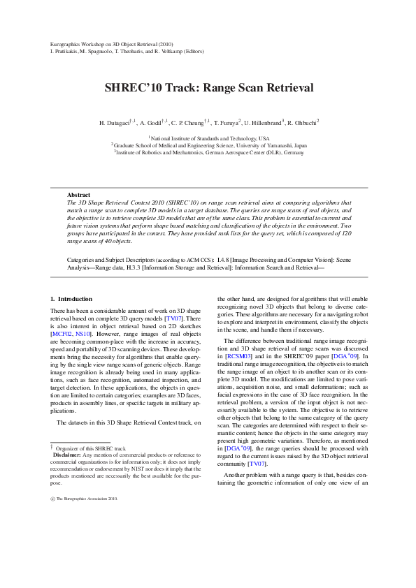 (PDF) SHREC '10 Track: Large Scale Retrieval | NIST