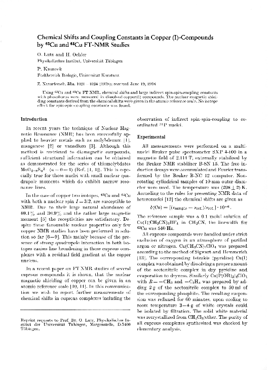 (PDF) Chemical Shifts and Coupling Constants in Copper (I)-Compounds by ...