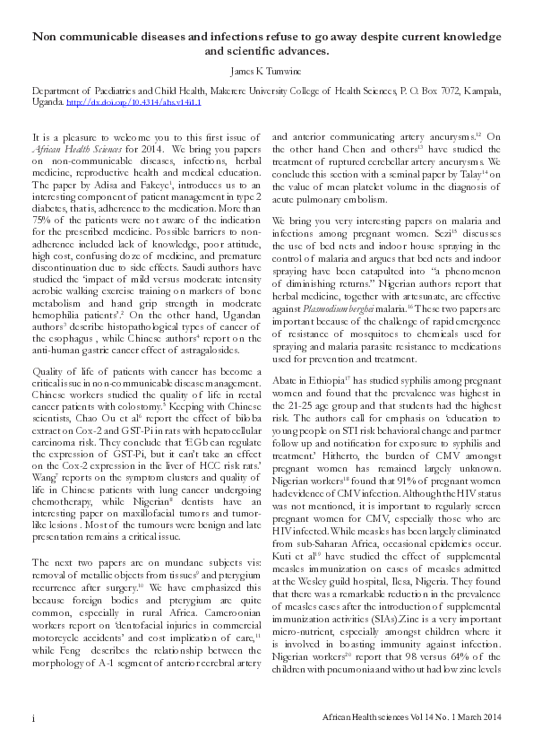 (PDF) Non communicable diseases and infections refuse to go away ...