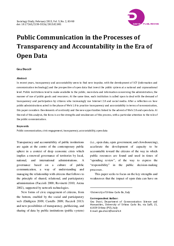 (PDF) Public Communication in the Processes of Transparency and ...