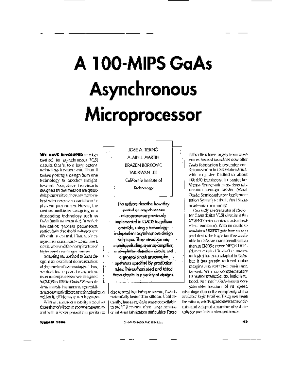 (PDF) Asynchronous Microprocessor WE HAVE DEVELOPED a design