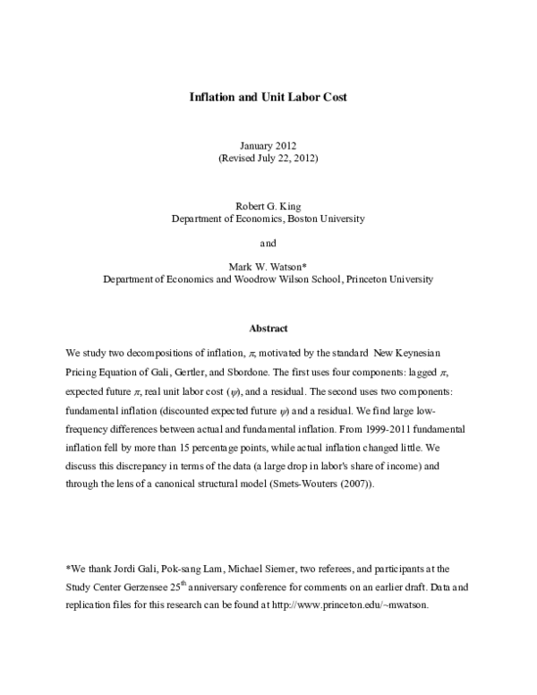 (PDF) Inflation and Unit Labor Cost