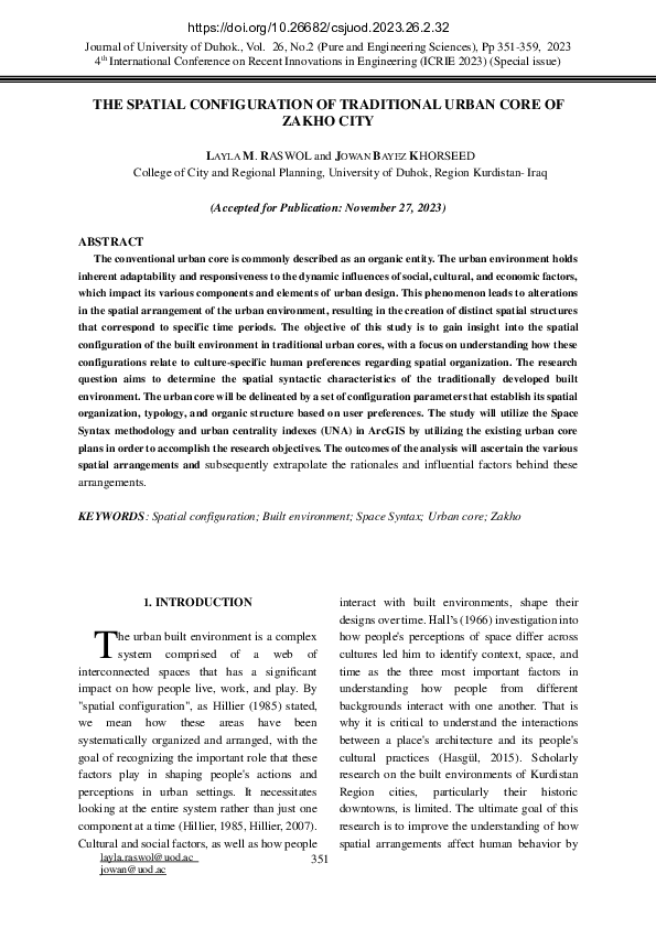 (PDF) The Spatial Configuration of Traditional Urban Core of Zakho City
