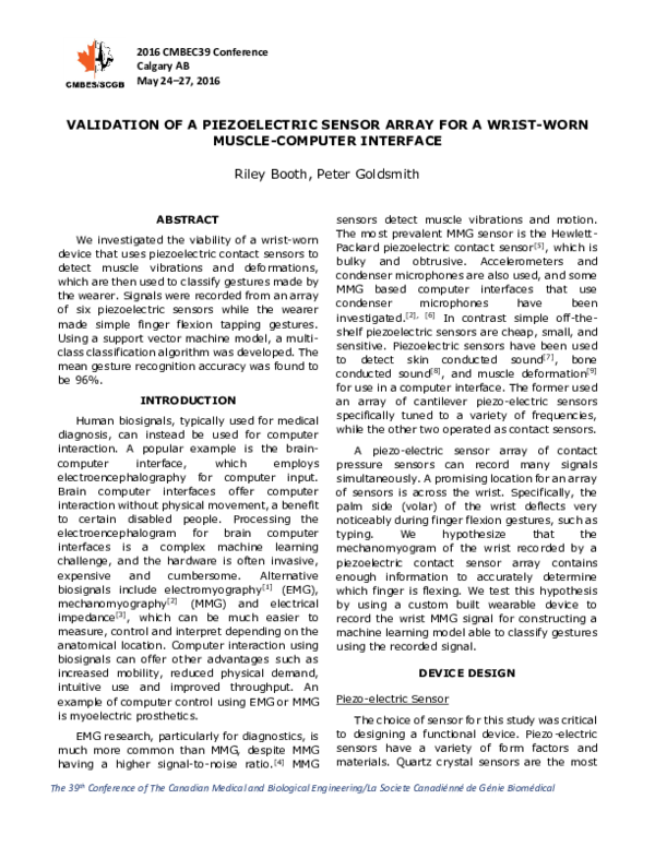 Pdf Validation Of A Piezoelectric Sensor Array For A Wrist Worn