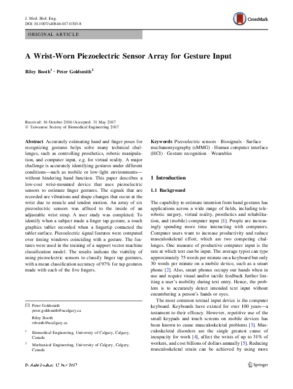 (PDF) A Wrist-Worn Piezoelectric Sensor Array for Gesture Input
