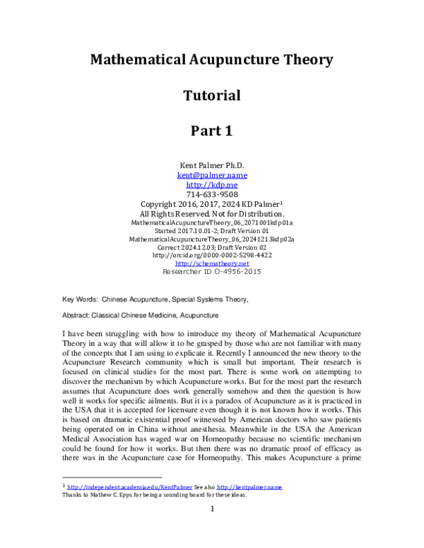 (PDF) Mathematical Acupuncture Theory Tutorial: Part 1